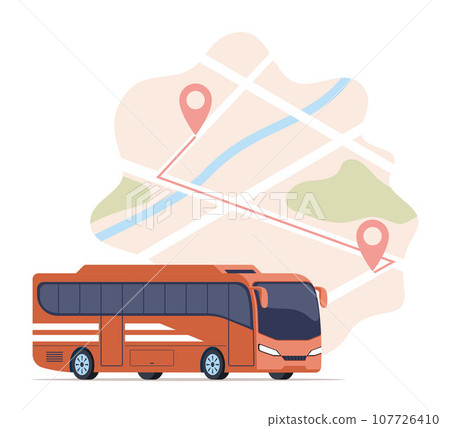 Tour bus and map with traffic navigation route... - Stock Illustration ...