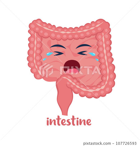 Sick intestine with pain ache or disease. Sad... - Stock Illustration ...
