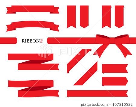 Flat ribbon illustration set red no line - Stock Illustration ...