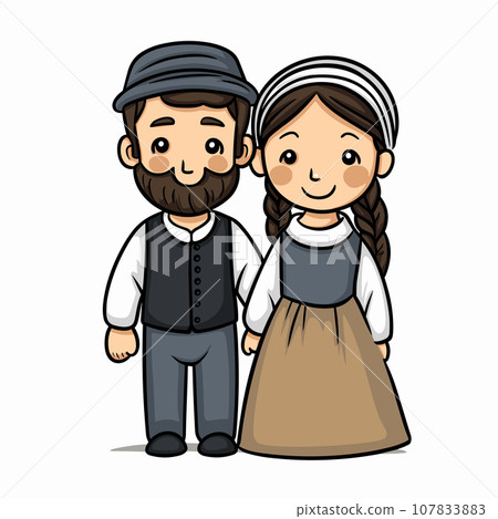 Amish couple hand-drawn comic illustration.... - Stock Illustration ...