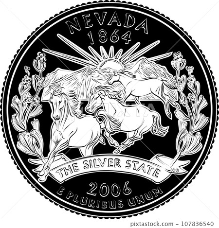 Nevada State Quarter American Quarter Coin With Nevada Symbol Stock