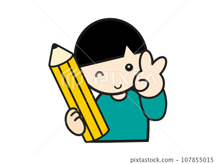 A boy holding a pencil and making a peace sign - Stock Illustration ...
