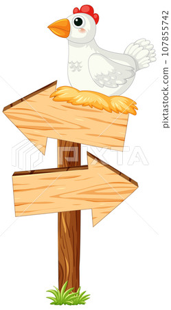 Hen, Eggs, and Chick on Wooden Arrow Board - Stock Illustration ...