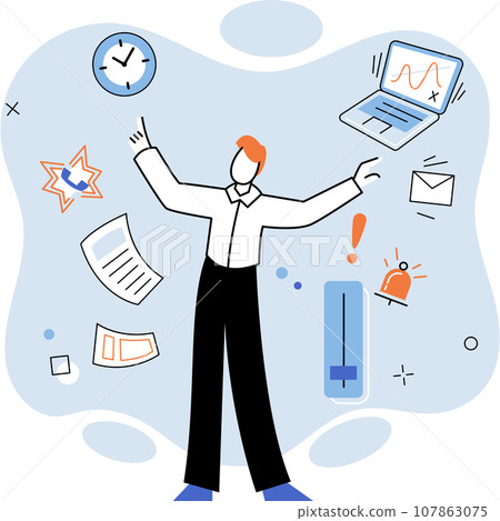 Person using laptop surrounded by business... - Stock Illustration ...