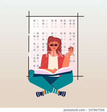 blind woman reading with braille alphabet... - Stock Illustration ...