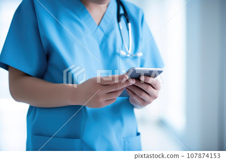 Hospital Worker Using a Cellphone - Stock Illustration [107874153] - PIXTA