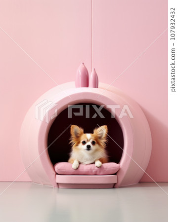 Dog sitting in pet booth. Cozy house inside... - Stock Illustration ...