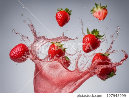 strawberry splashing into water - Stock Illustration [107948999] - PIXTA