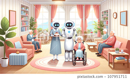 Future life coexisting with care robots... - Stock Illustration ...