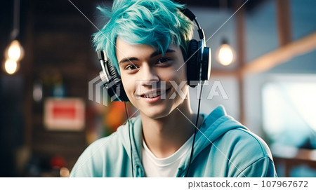 A bright-looking young blogger or gamer with...-插圖素材 [107967672] - PIXTA圖庫