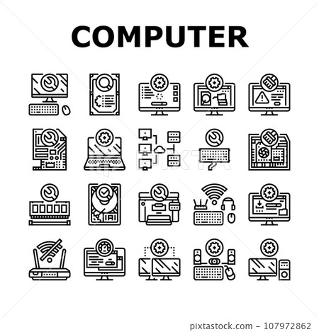 repair computer pc service icons set vector - Stock Illustration ...