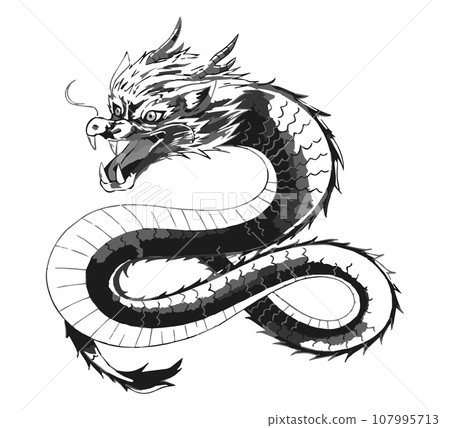 Monochrome dragon illustration material - Stock Illustration [107995713 ...