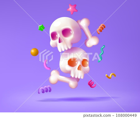 3D skull. Halloween bones. Confetti and stars.... - Stock Illustration ...