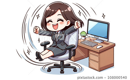 A woman who is happy after finishing work [AI... - Stock Illustration ...