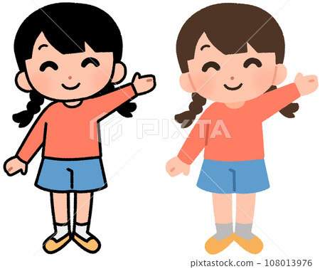 Girl raising one hand - Stock Illustration [108013976] - PIXTA