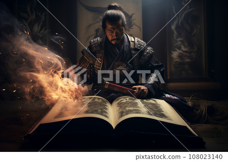 Japanese samurai reading - Stock Illustration [108023140] - PIXTA