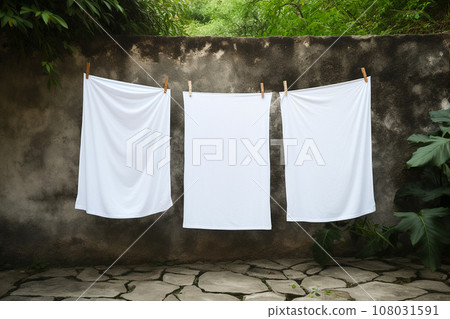 Clean white sheets drying on a line. Laundry... - Stock Illustration ...