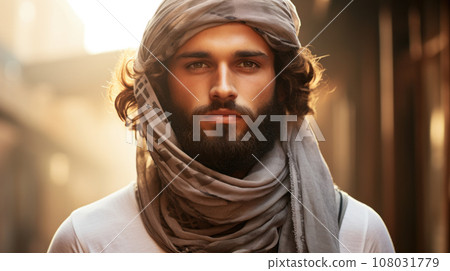 Handsome Arab man portrait, face of Palestinian... - Stock Illustration ...