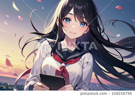 Shy high school girl AI generated image - Stock Illustration [108038798 ...