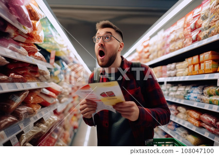 A shopper with a shocked expression while... - Stock Illustration ...