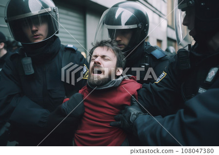 A protester being detained by police,... - Stock Illustration ...