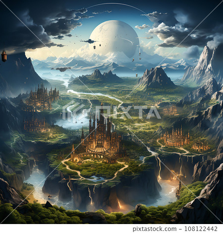 Fantasy World Map Embark on Mystical Journeys... - Stock Illustration ...
