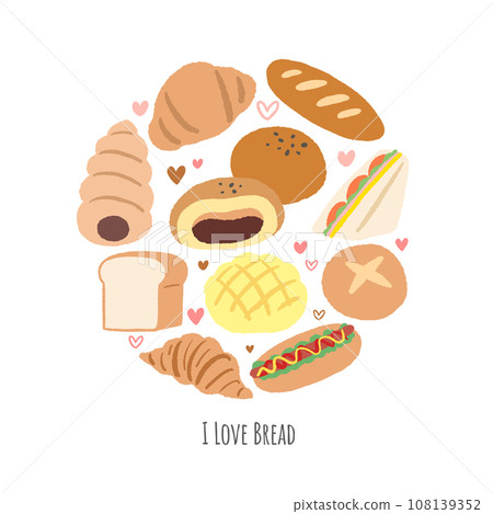 Illustrations of various cute breads - Stock Illustration [108139352 ...