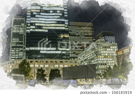 Watercolor style Tokyo Station Marunouchi Exit... - Stock Illustration ...