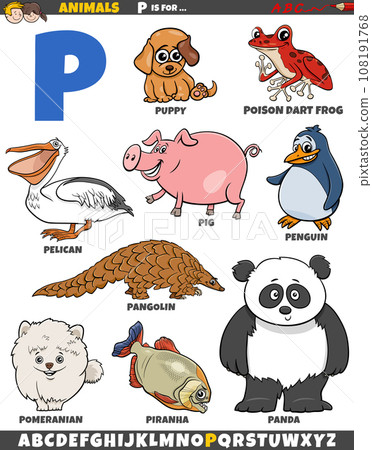 cartoon animal characters for letter P... - Stock Illustration ...