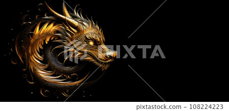 Metal and gold digital dragon in dynamic...-插圖素材 [108224223] - PIXTA圖庫