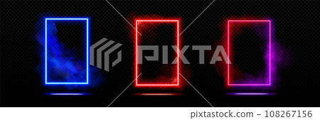 Neon futuristic door frame with glowing and steam-插圖素材 [108267156 ...