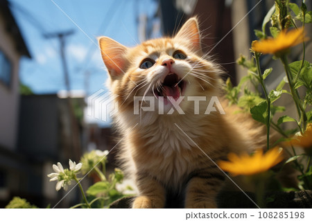 Happy cat walking at street at summer day.... - Stock Illustration ...