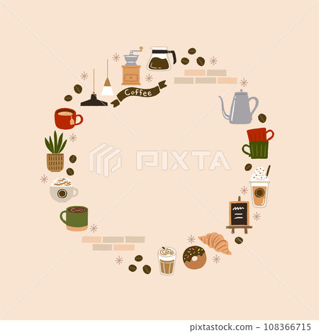 Cafe and coffee cute illustration frame - Stock Illustration [108366715 ...