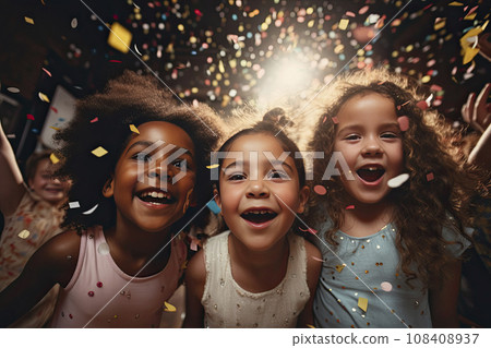 Happy children having fun celebrating their... - Stock Illustration ...