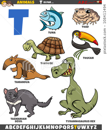 cartoon animal characters for letter T... - Stock Illustration ...