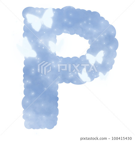 cloud blue P alphabet with butterflies and... - Stock Illustration ...