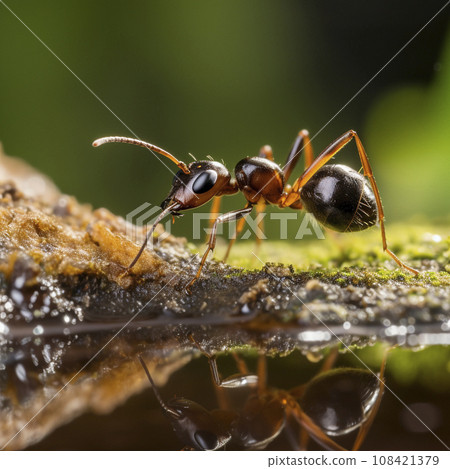 ant drinking from drop of water - Stock Illustration [108421379] - PIXTA