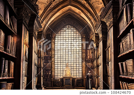 Medieval Great Library AI-generated image - Stock Illustration ...