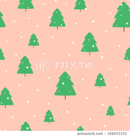 Pink Christmas tree seamless pattern. Snowy... - Stock Illustration ...