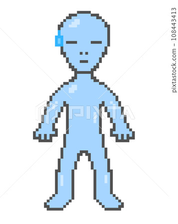 Pixel art_Alien (blue) puzzled_sweat - Stock Illustration [108443413 ...