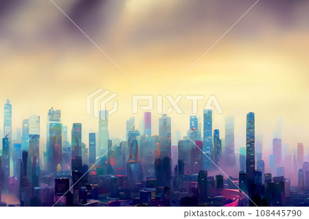 Illustration of a hazy skyscraper city - Stock Illustration [108445790 ...