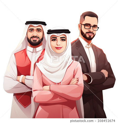 Close-up of three employees, Arabic Saudi Woman...-插圖素材 [108451674 ...