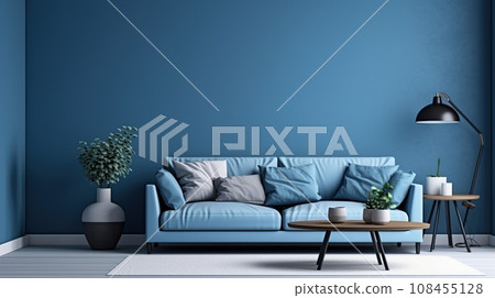 Blue monochrome living room. Interior design - Stock Illustration ...