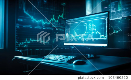 Financial graph over modern desktop with pc. AI... - Stock Illustration ...