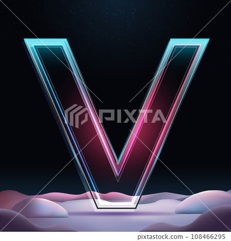 3D letter V with neon light insight. Glass... - Stock Illustration ...