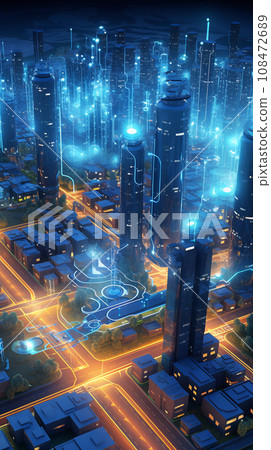 Futuristic City Smart Infrastructure Realistic... - Stock Illustration ...
