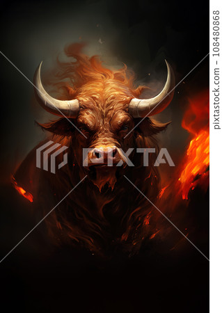 Image of an angry bull head with a burning fire... - Stock Illustration ...
