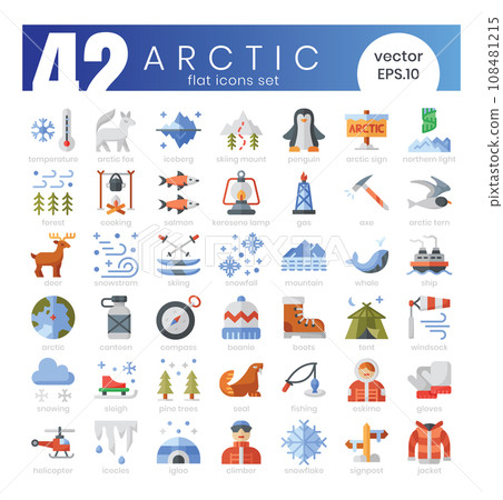 Set of Arctic icons. Flat style icon bundle.... - Stock Illustration ...