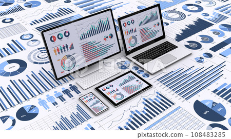 An image of a PC displaying business data,... - Stock Illustration ...