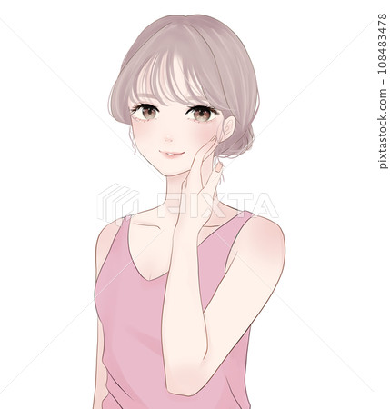 A woman putting her hand on her cheek - Stock Illustration [108483478 ...
